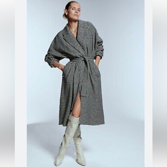 Zara | Jackets & Coats | Zara Houndstooth Wrap Coat | Poshmark